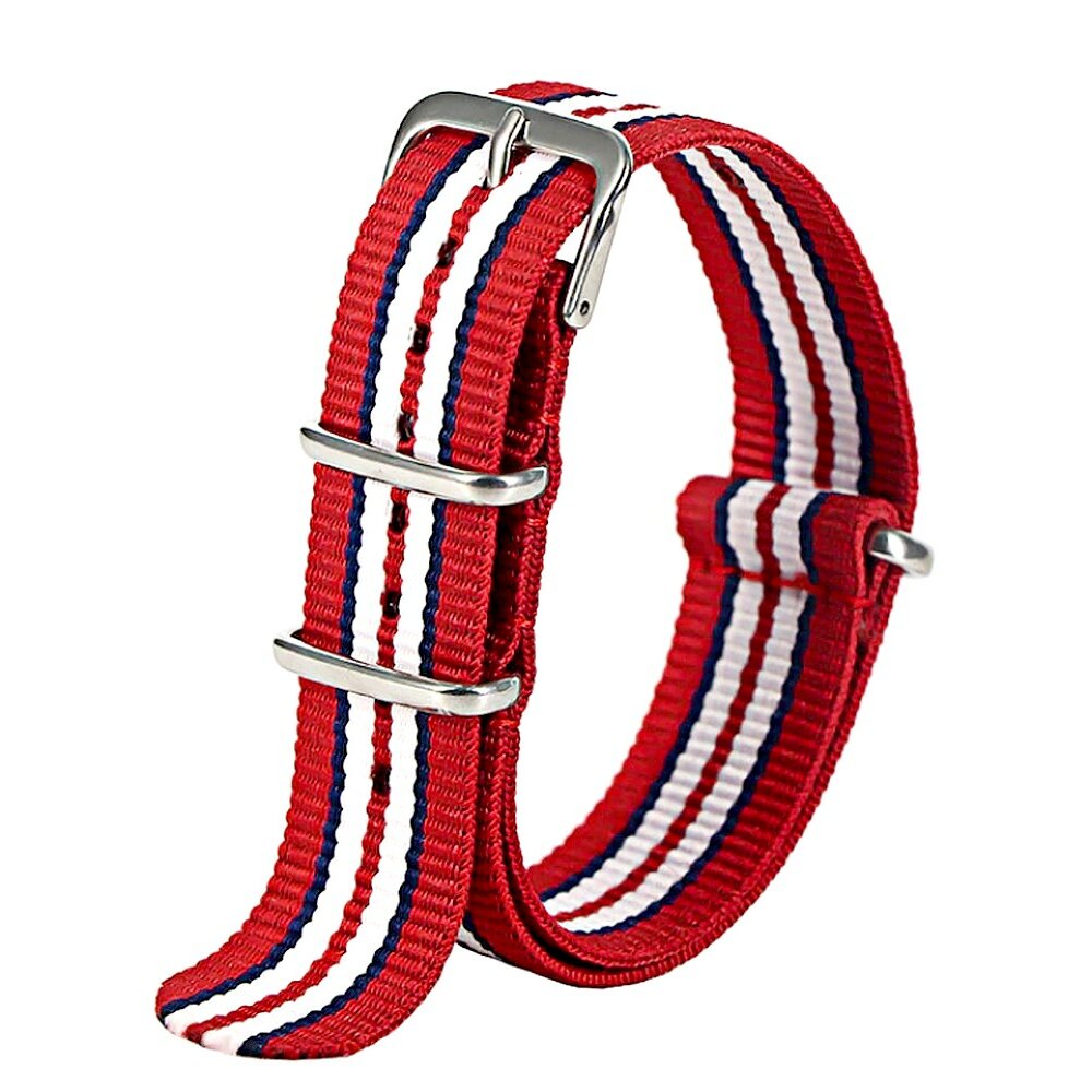 Nato-Nylon Durchzugs-Uhrenarmband Modell Textec rot-blau-weiß 18 mm N